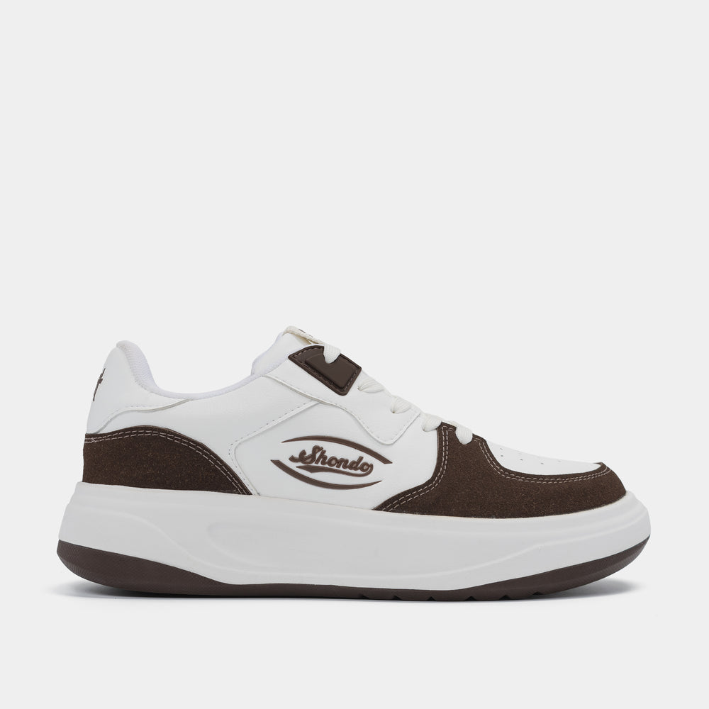 Giày sneaker Class 2 logo Shondo nam nữ trắng nâu thời trang