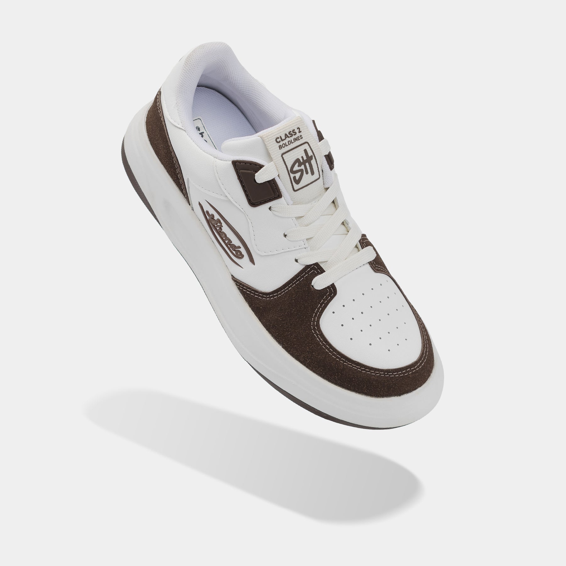 Giày Sneaker Class 2 Logo Shondo Unisex Màu Trắng Nâu