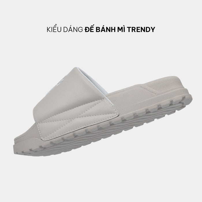 Dép bánh mì Trendy 4 quai ngang thêu số 10 màu nâu nhạt